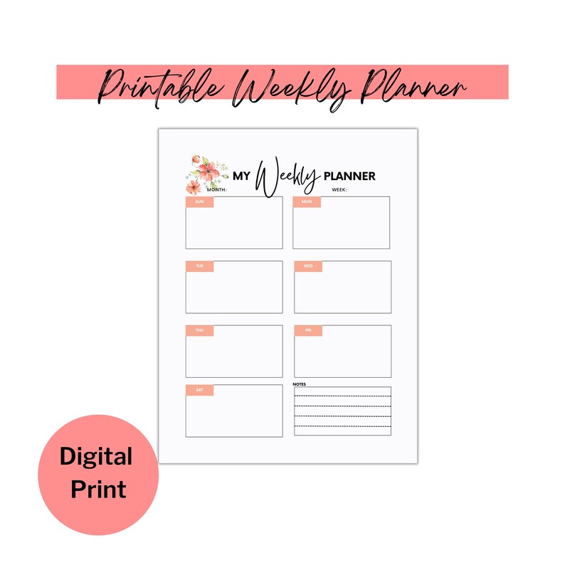 Floral Weekly Planner Printable, Weekly Schedule, Weekly Organizer ...