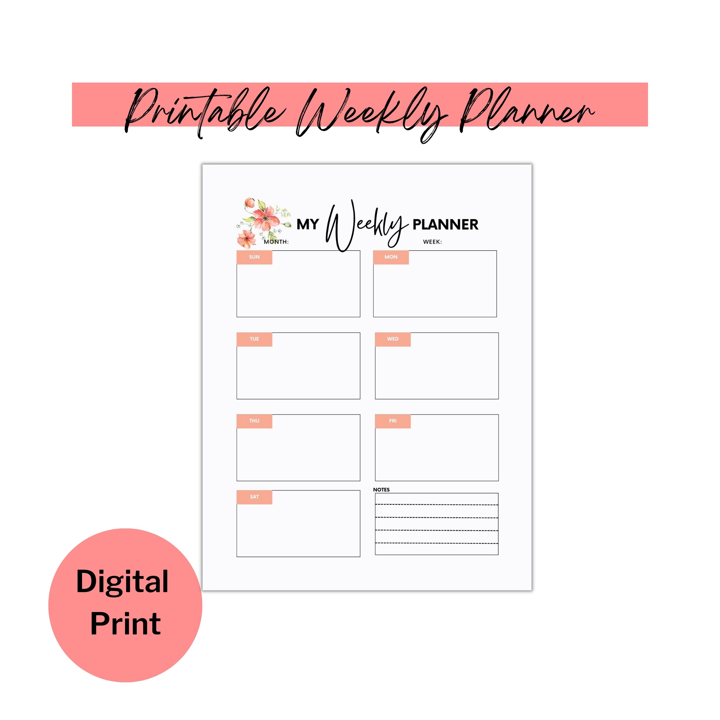 Floral Weekly Planner Printable, Weekly Schedule, Weekly Organizer ...