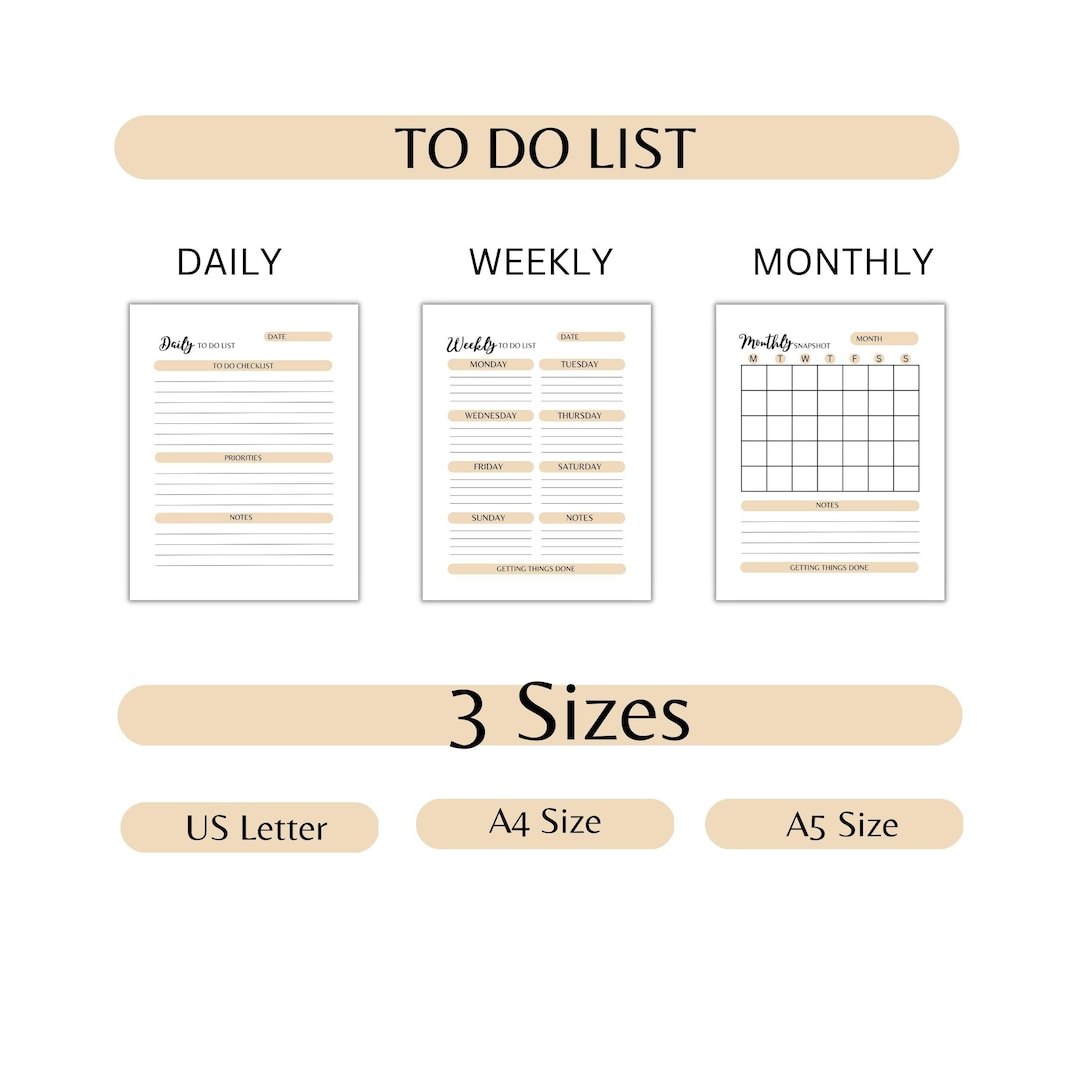 Printable to Do List Bundle, Daily to Do List, Weekly List, Monthly ...