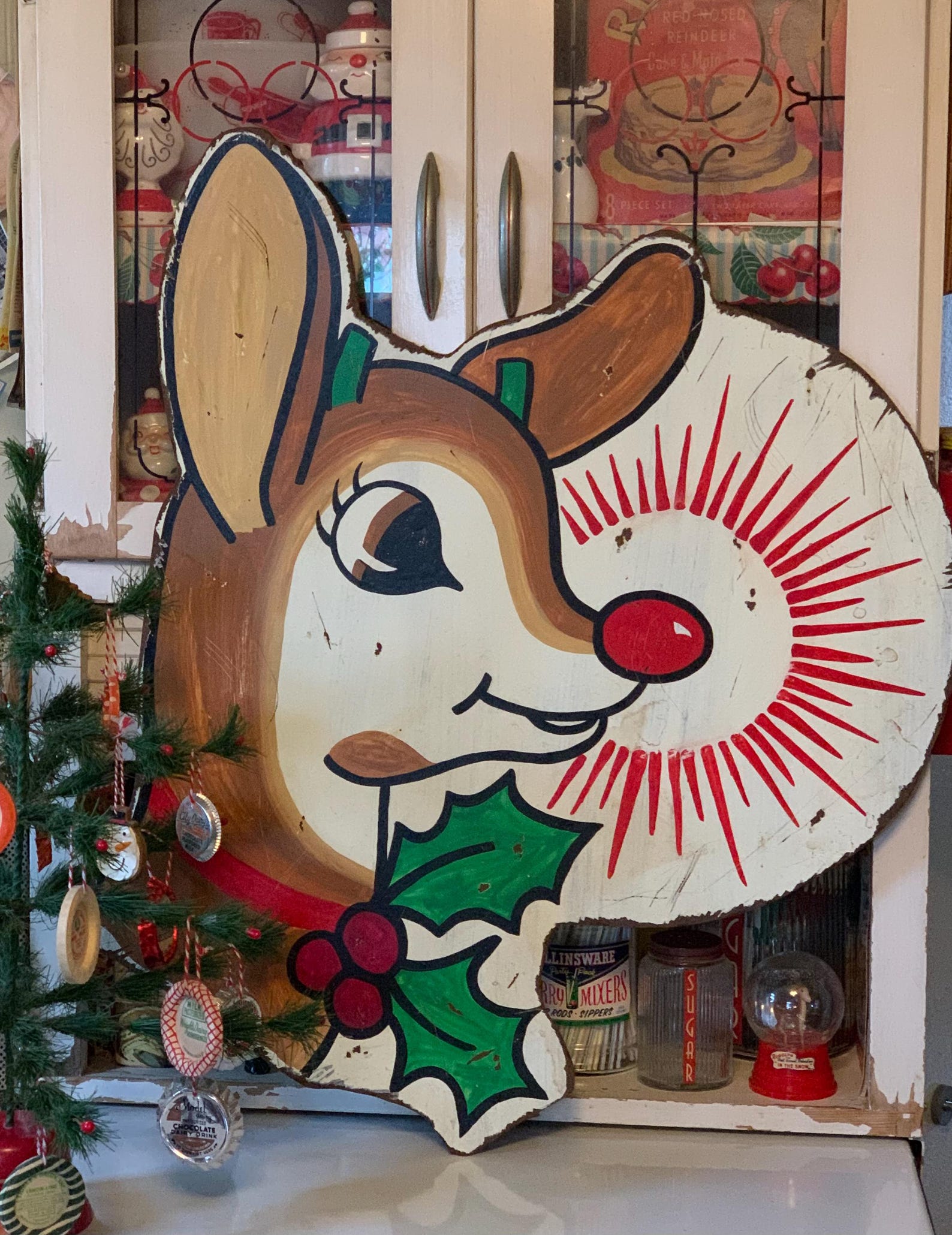 Vintage Style Rudolph Christmas Sign Hand Painted Red Nosed Reindeer ...