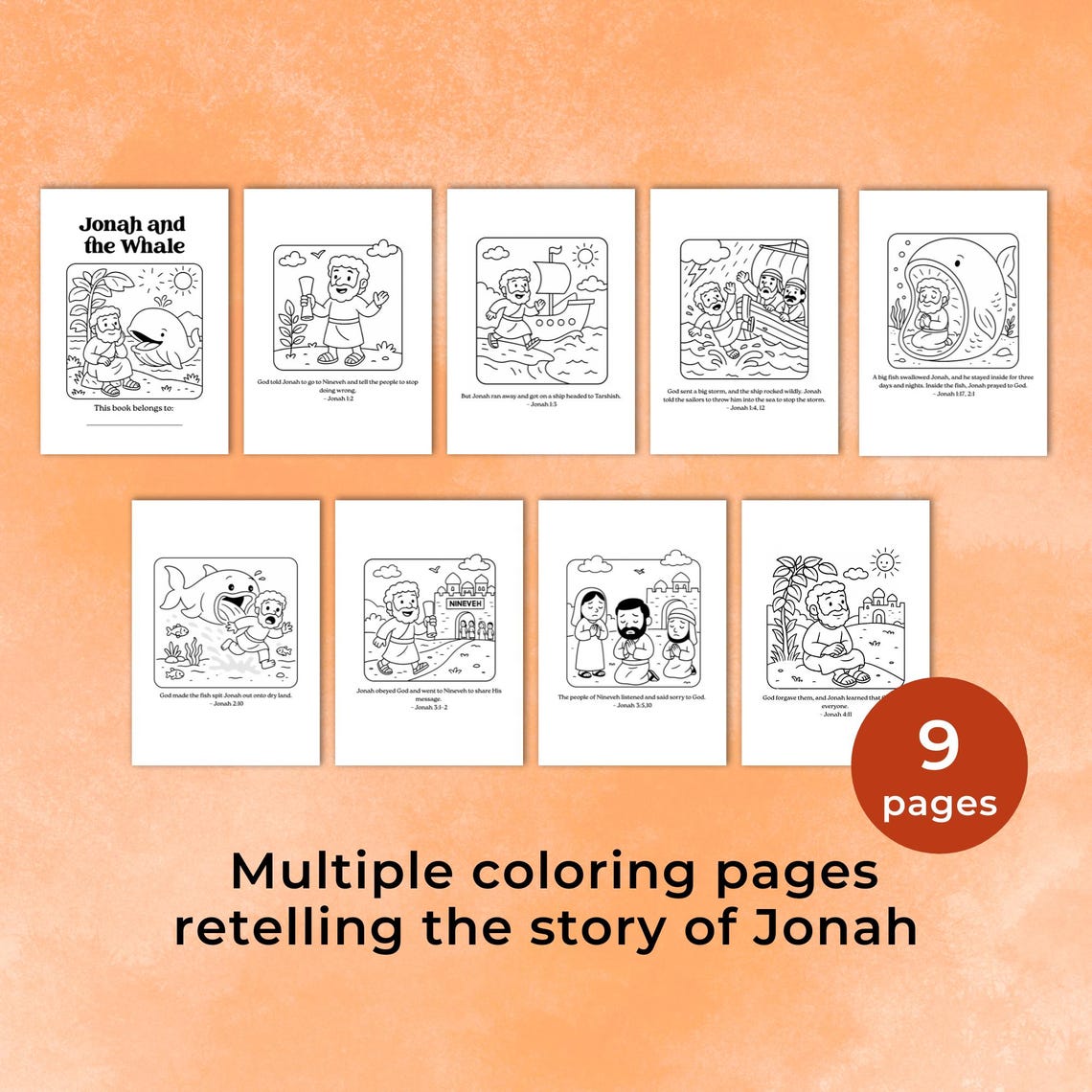 Jonah and the Whale Coloring Pages, Bible Story Printable for Kids ...