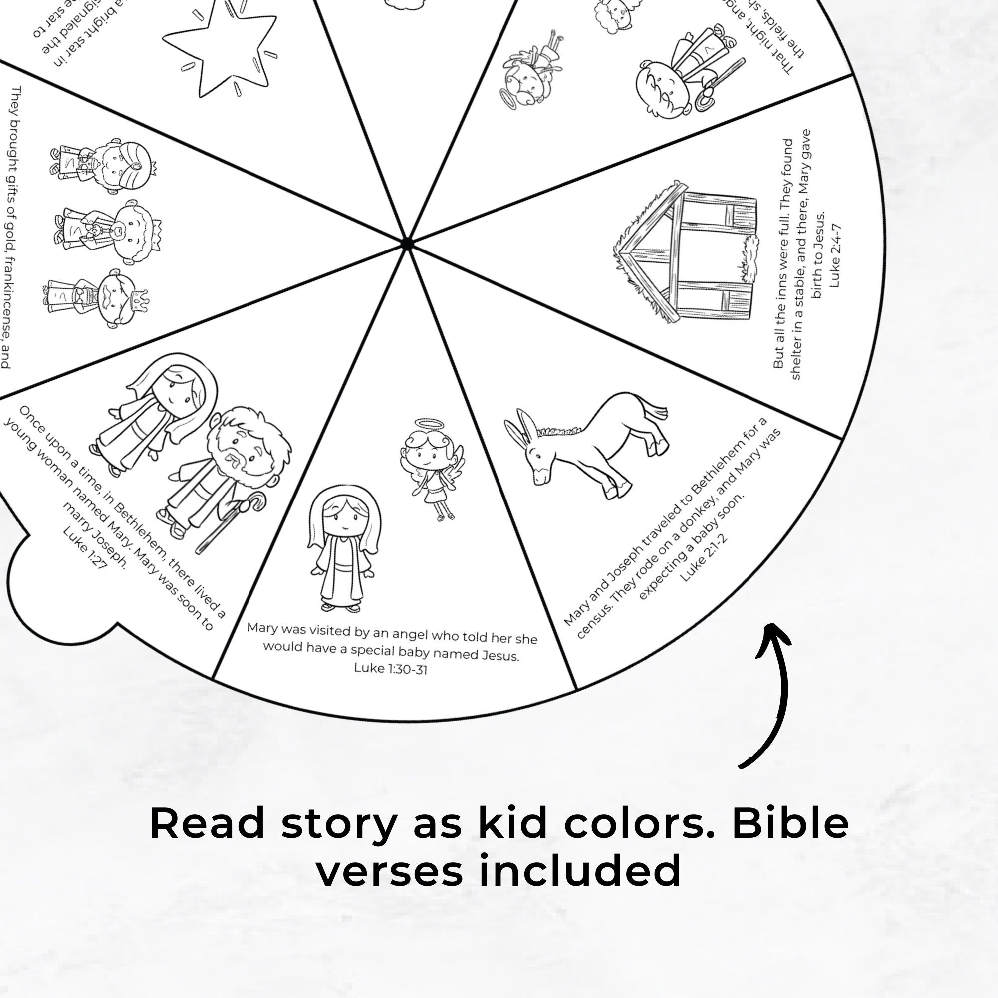 Printable Nativity Coloring Pages Spin Wheel, Printable Religious ...