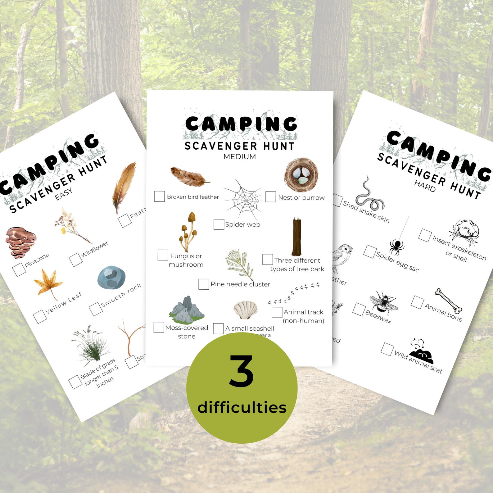 Camping Scavenger Hunt for Kids, Outdoor Game for Camp, Teens Printable ...