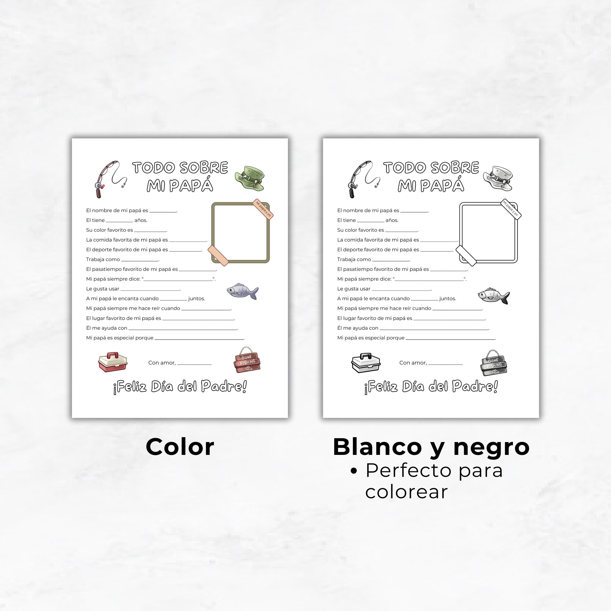 All About My Dad Printable in Spanish, Todo Sobre Mi Papa, Feliz Dia ...