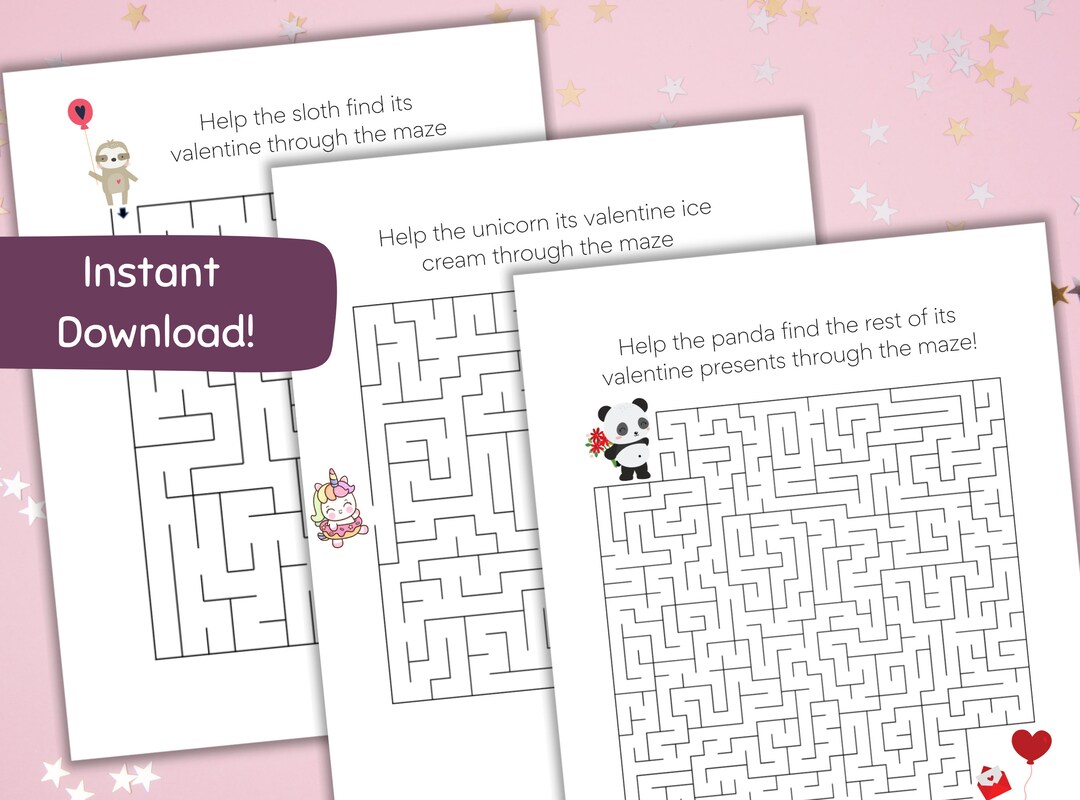 Valentine Maze Puzzle Printable, Printable Valentines Games, Kids ...