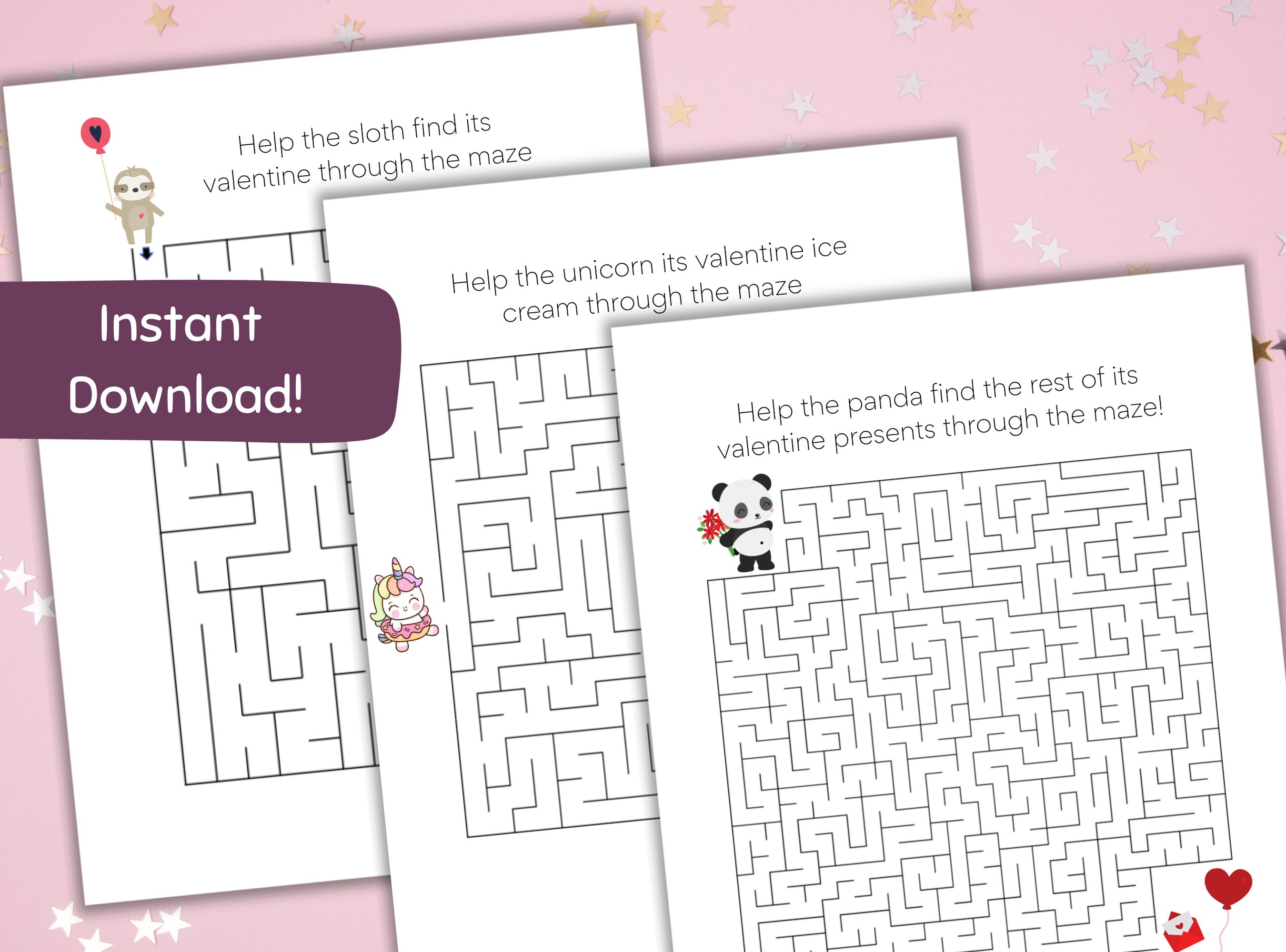 Valentine Maze Puzzle Printable, Printable Valentines Games, Kids ...