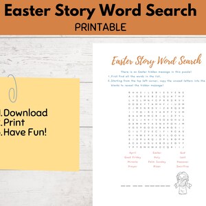 Easter Story Word Search With Hidden Message, Bible Word Search Puzzle ...