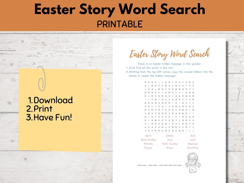 Easter Story Word Search With Hidden Message, Bible Word Search Puzzle ...