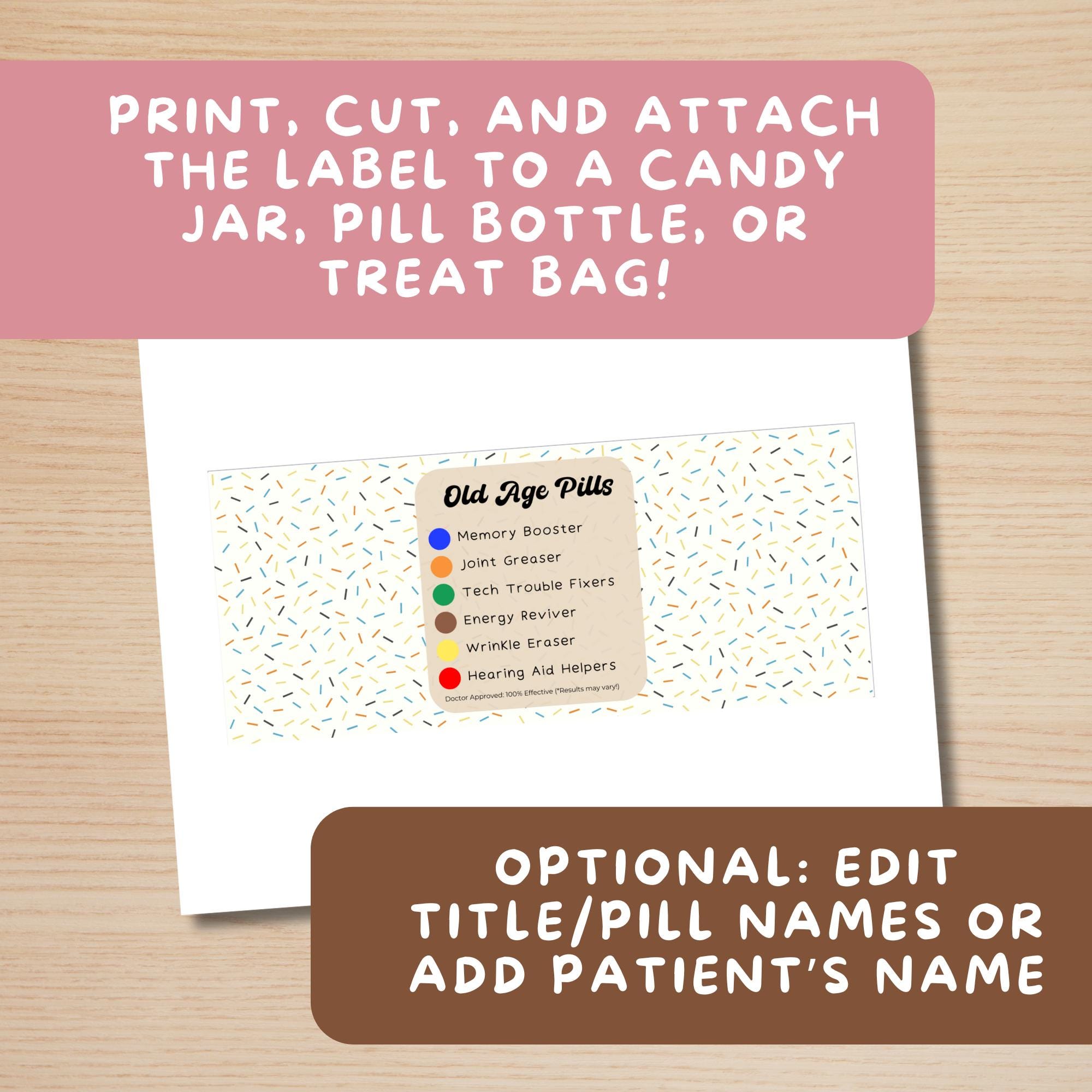 Old Age Pills Tag Editable Printable, Over the Hill Milestone Birthday ...