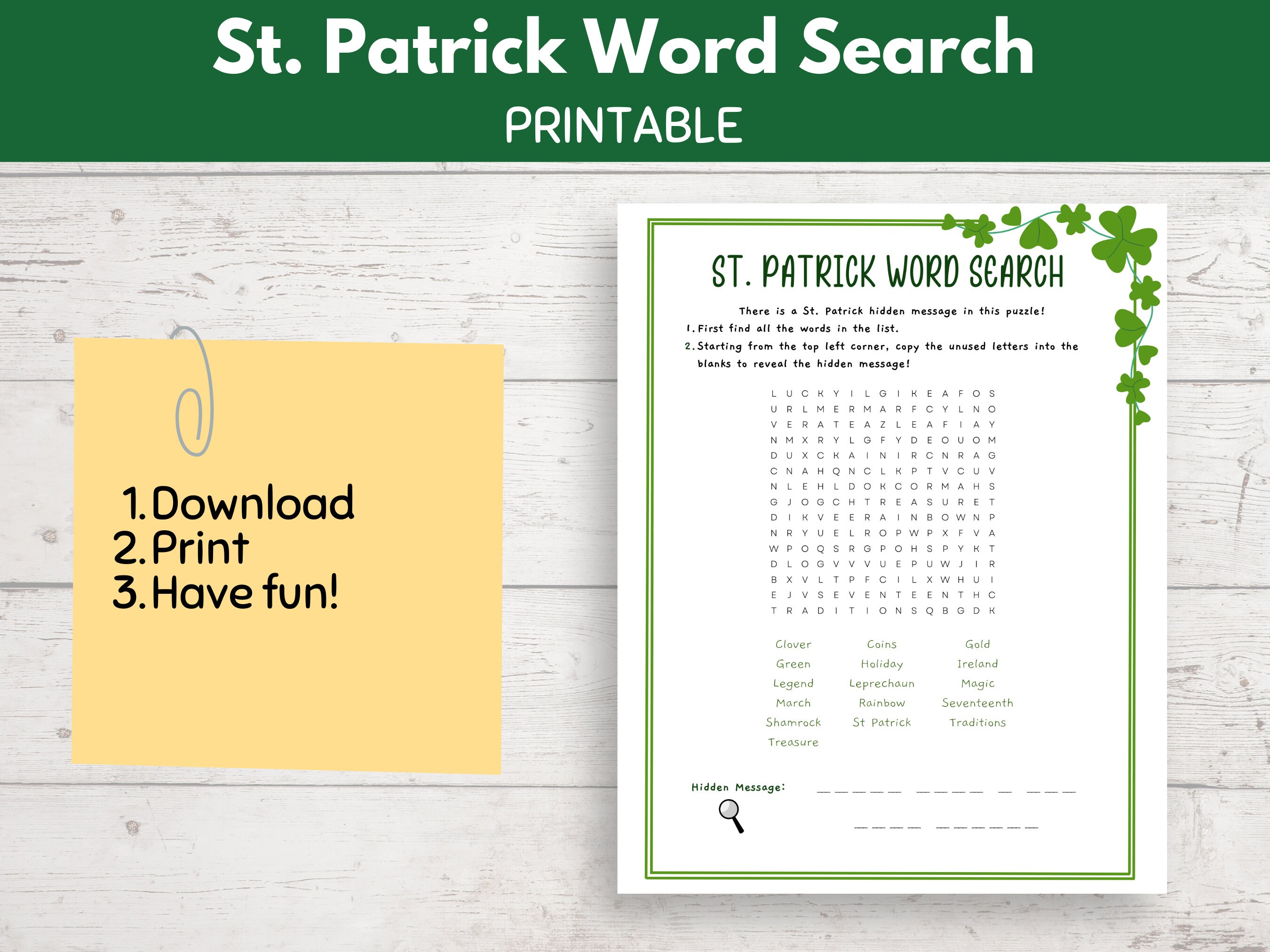St. Patrick's Day Word Search Printable Game, St Paddy's Day Games ...