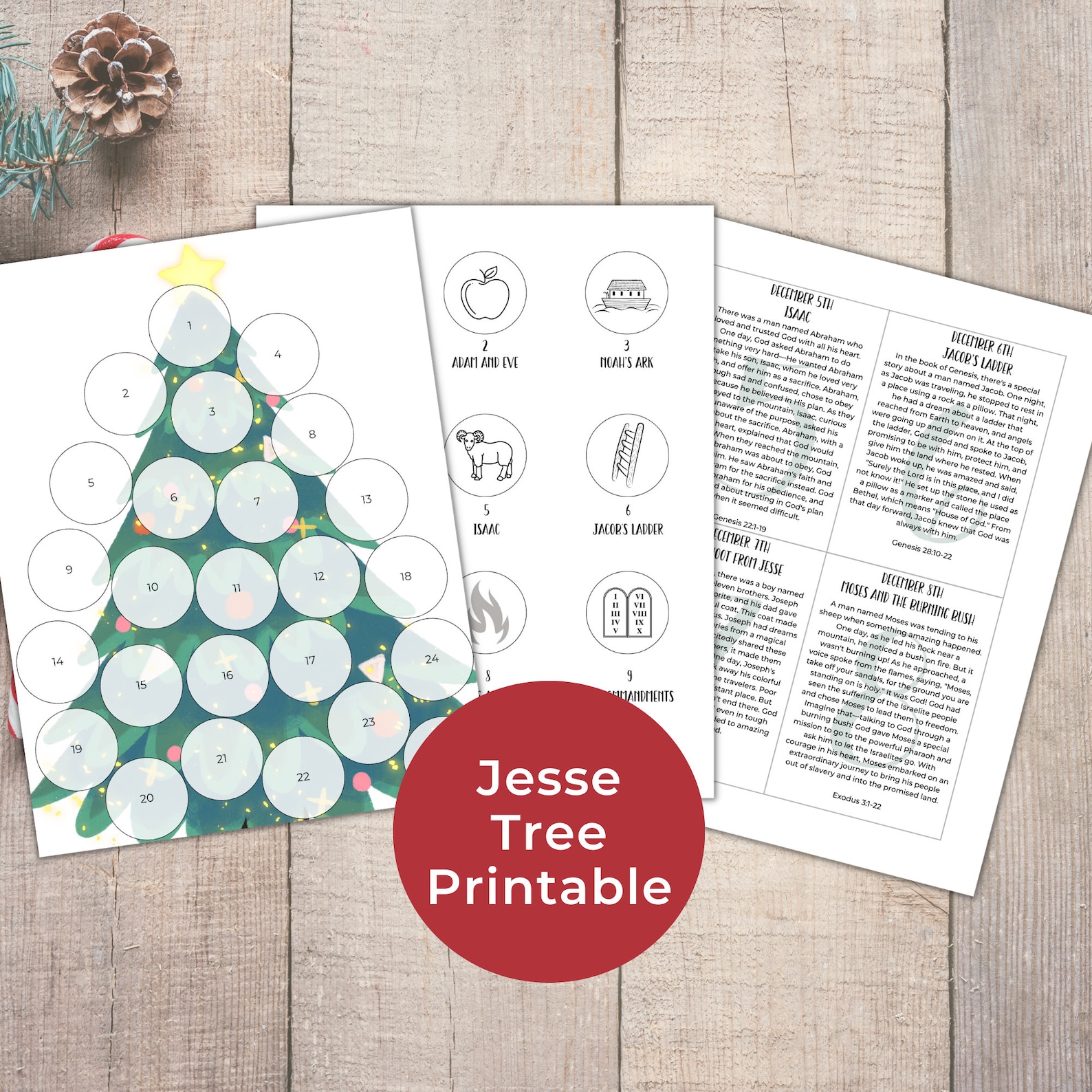 Jesse Tree Printable Activity for Kids, Coloring Ornaments, Christian ...