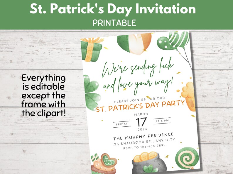 Editable St. Patrick's Day Printable Invite, St. Patrick Day Adult ...