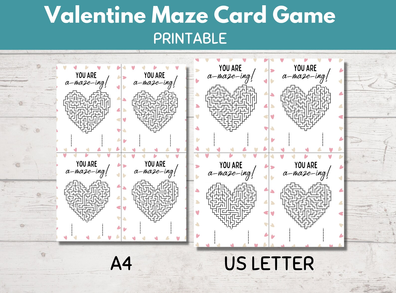 Valentine Maze Cards Printable, DIY Valentine Cards for Kids, School ...