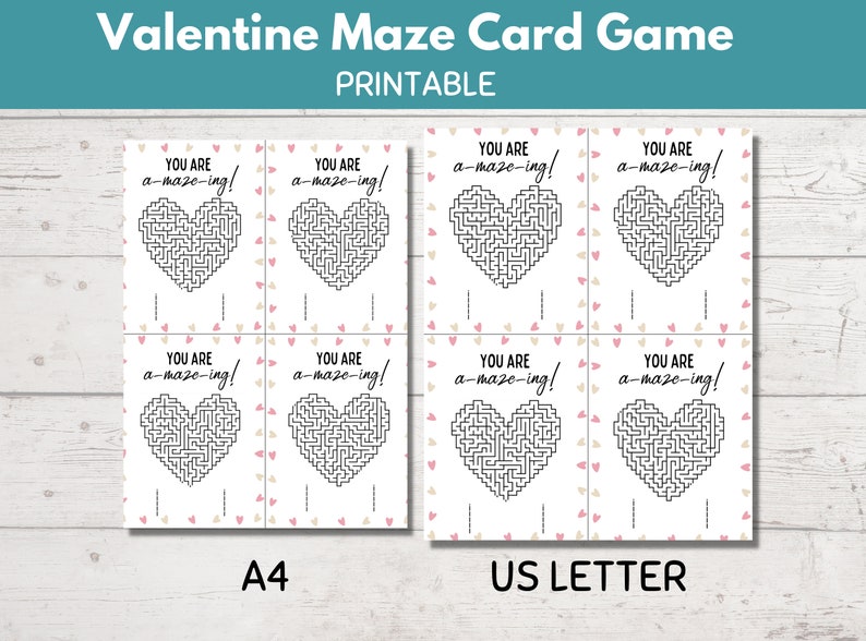 Valentine Maze Cards Printable, DIY Valentine Cards for Kids, School ...