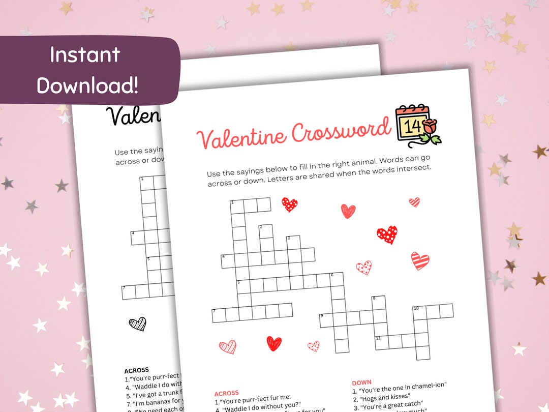 Valentine's Day Crossword Printable, Printable Valentines Games, Kids ...