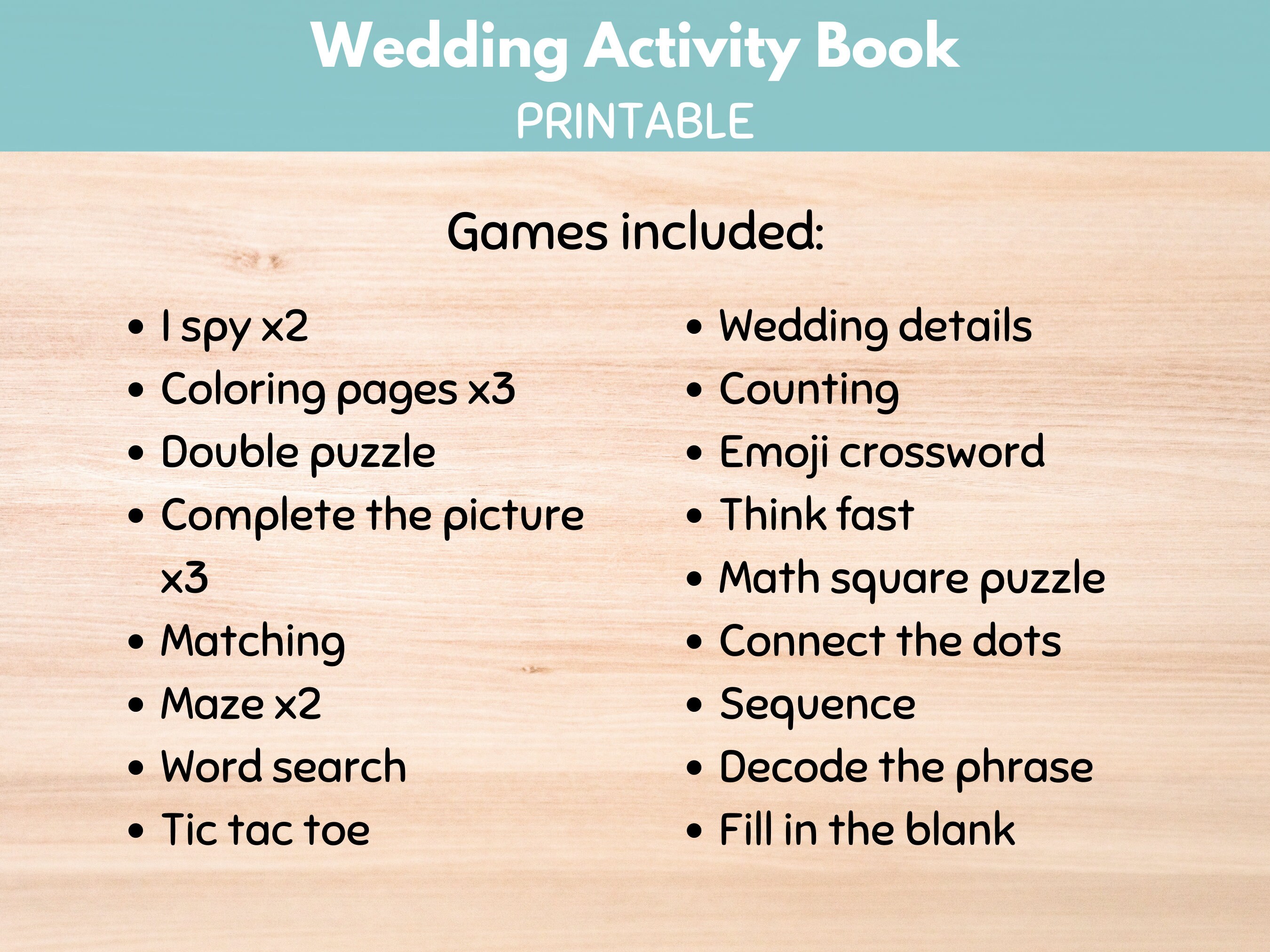 Wedding Kids Activity Book Printable, Kids Wedding Activity Pack ...