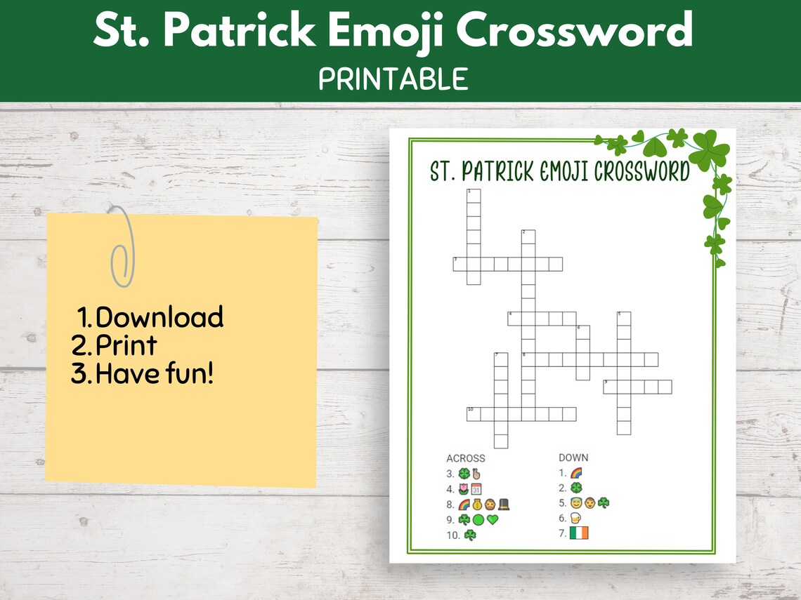 St. Patrick's Day Emoji Crossword Puzzle Game Printable, Kids St. Paddy ...