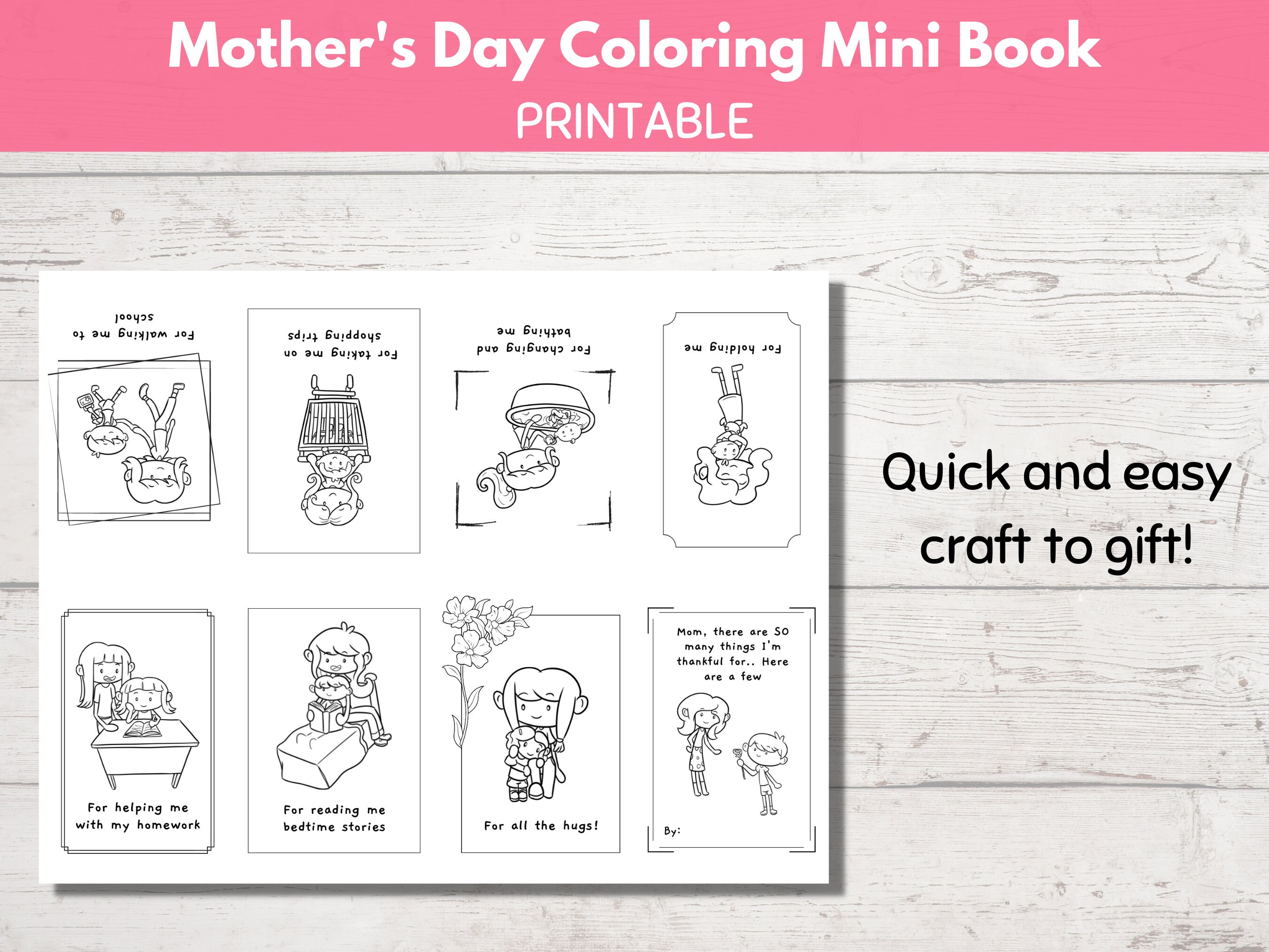 Mother's Day Printable Coloring Mini Book, Coloring Pages Craft, Kids ...