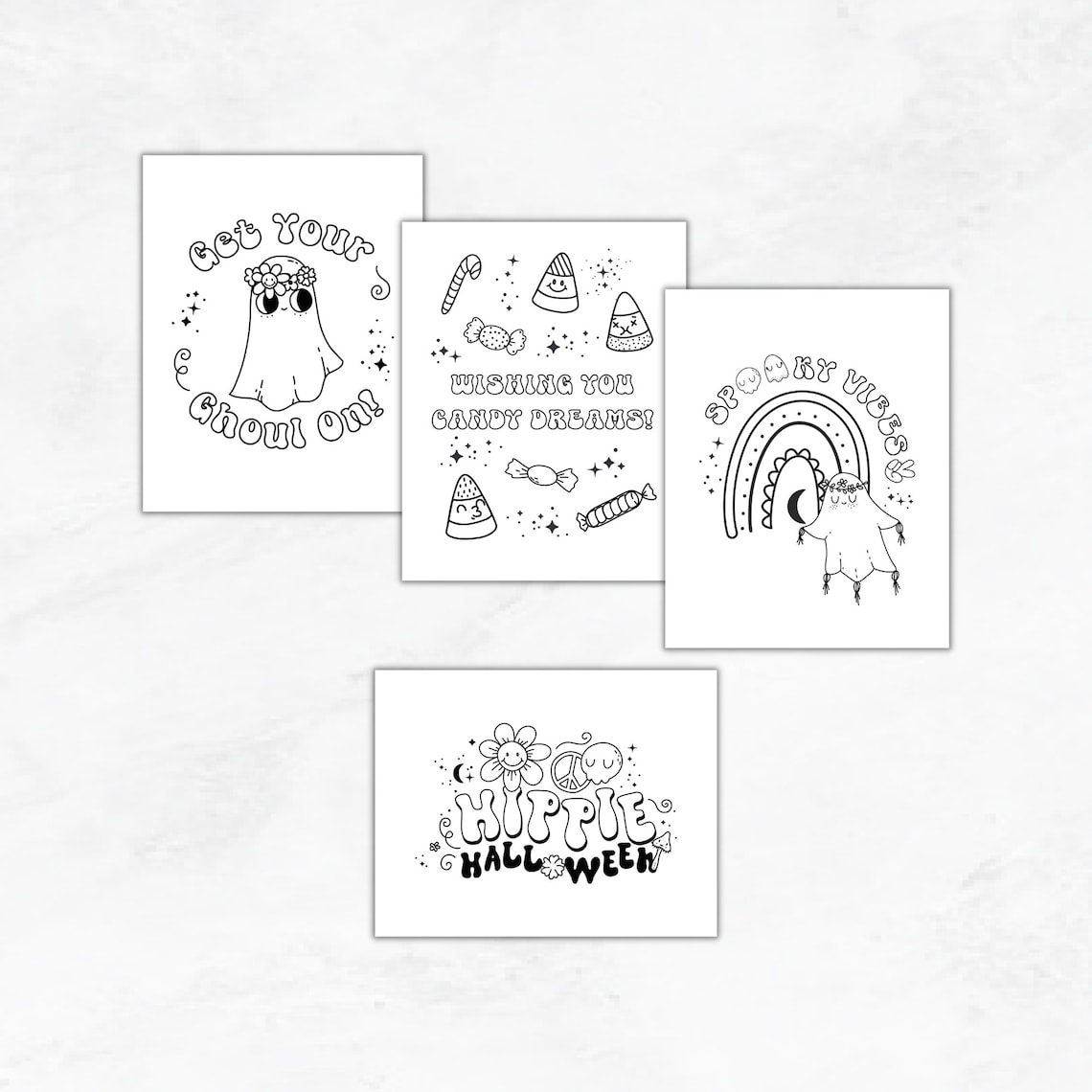 Retro Halloween Coloring Pages, Groovy Halloween Printable for Kids ...