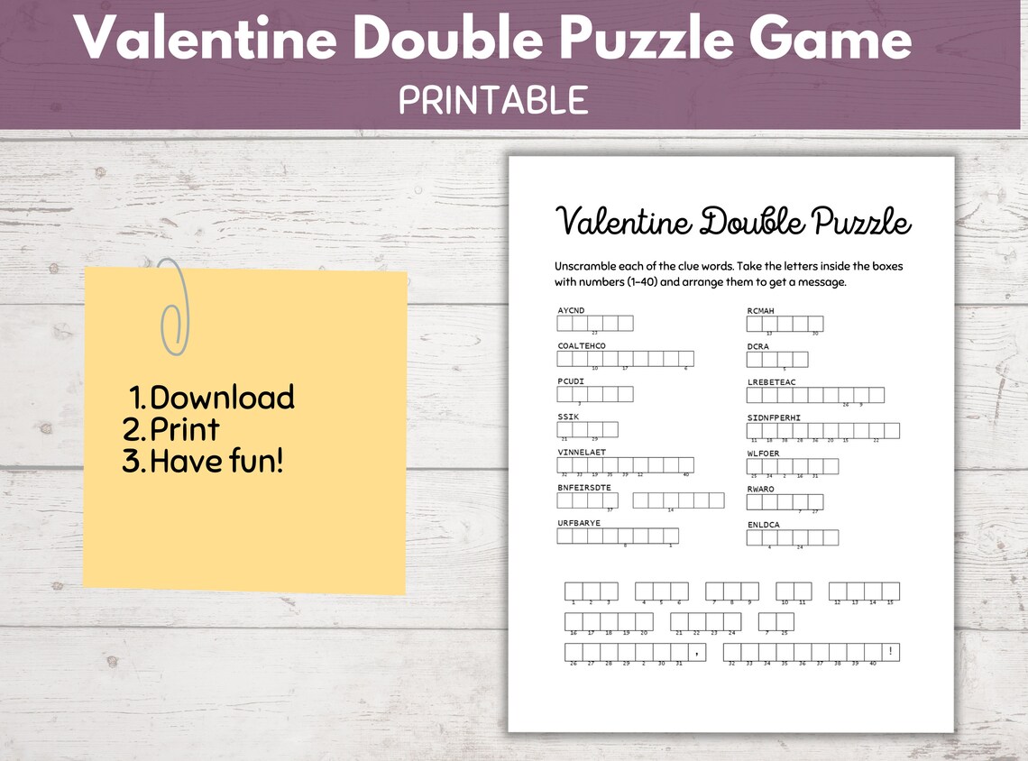 Valentine Double Puzzle Printable, Valentine's Day Riddle Games, Kids ...