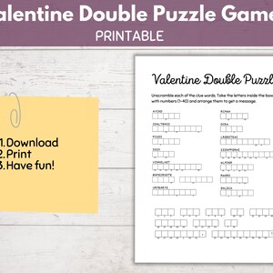 Valentine Double Puzzle Printable, Valentine's Day Riddle Games, Kids ...