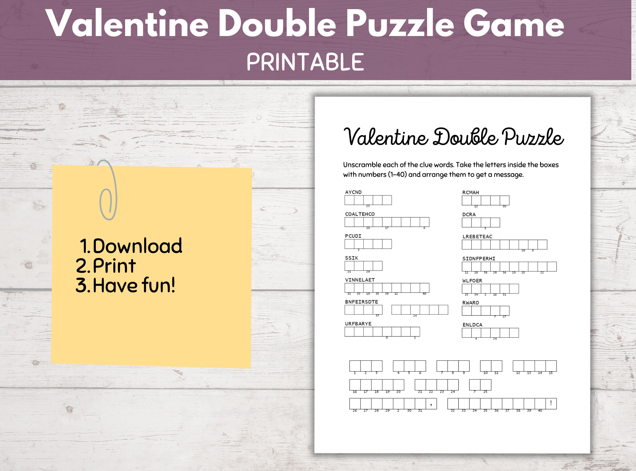 Valentine Double Puzzle Printable, Valentine's Day Riddle Games, Kids ...