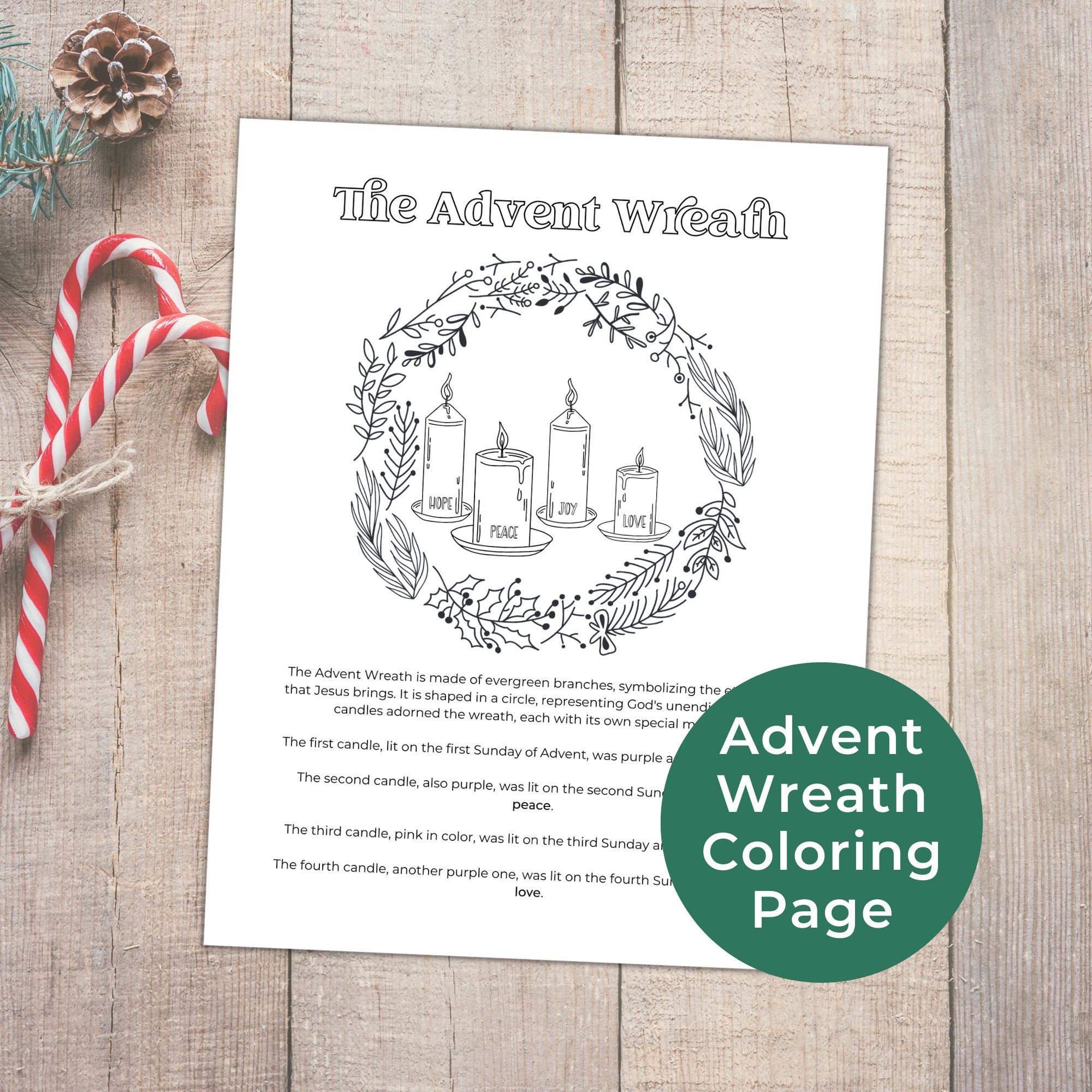 Advent Wreath Kids Printable, Holiday Advent Coloring Page for Kids ...