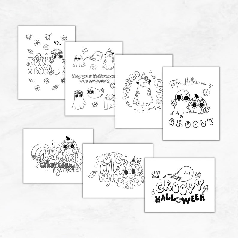 Retro Halloween Coloring Pages, Groovy Halloween Printable for Kids ...