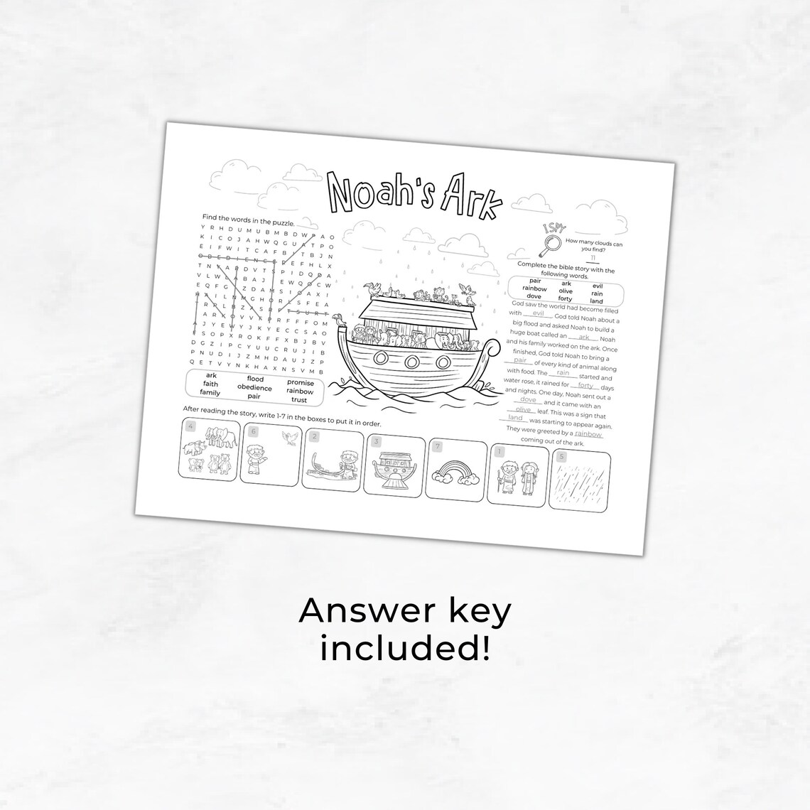 Kids Bible Verses Activity Pages, Noah's Ark Bible Story Bundle ...