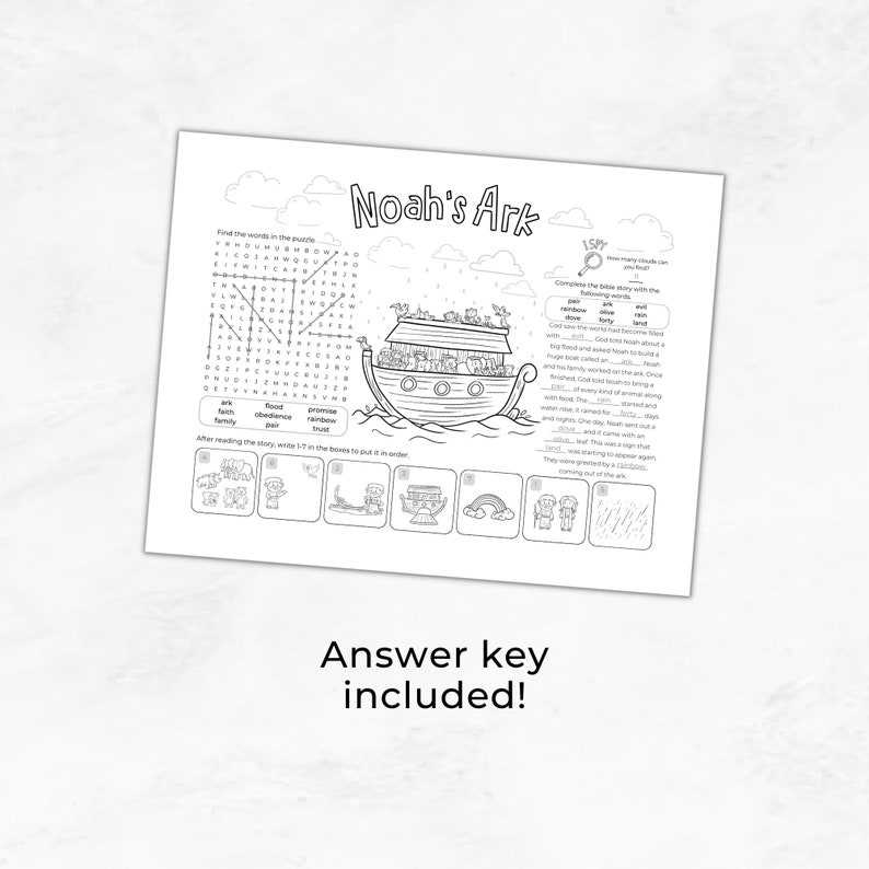 Kids Bible Verses Activity Pages, Noah's Ark Bible Story Bundle ...