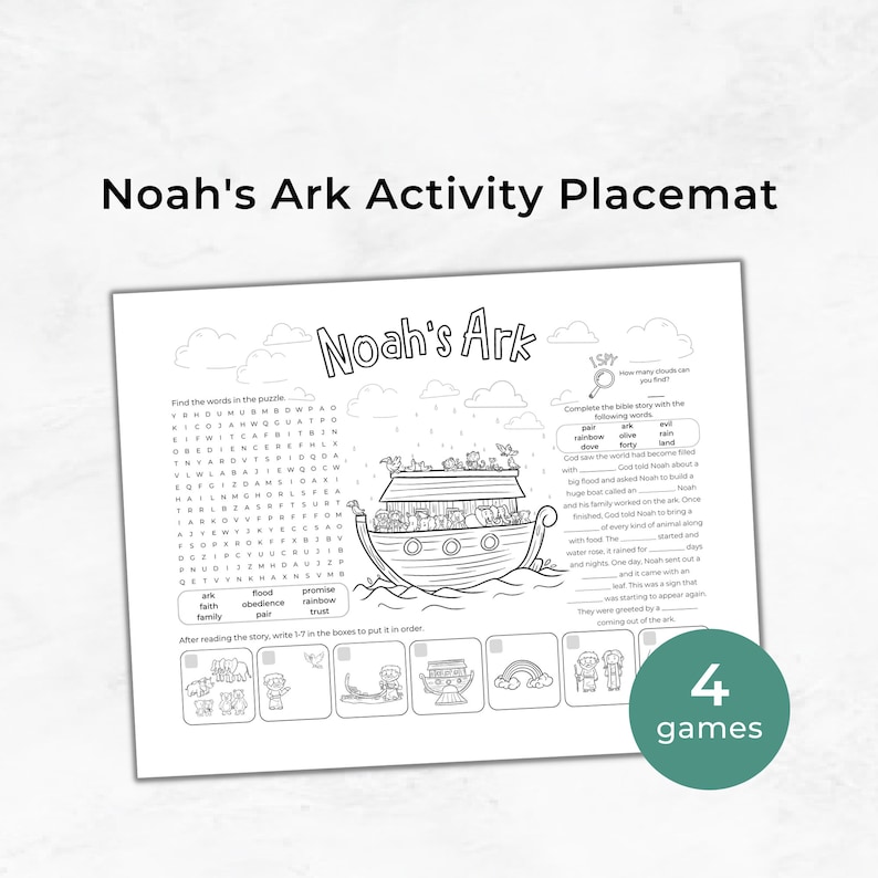 Kids Bible Verses Activity Pages, Noah's Ark Bible Story Bundle ...