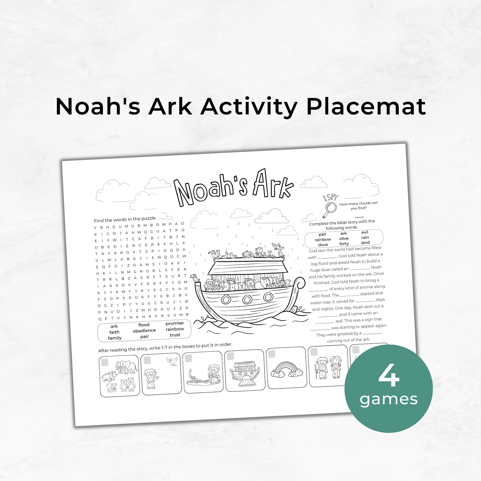 Kids Bible Verses Activity Pages, Noah's Ark Bible Story Bundle ...