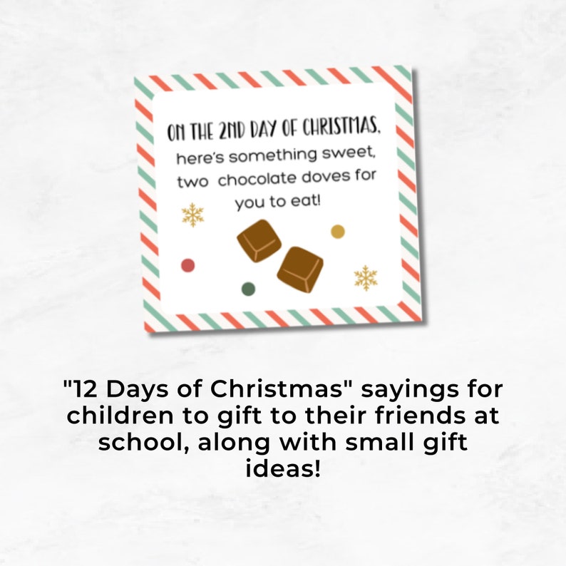 12 Days of Christmas Printable, Gift Tags for School Children ...