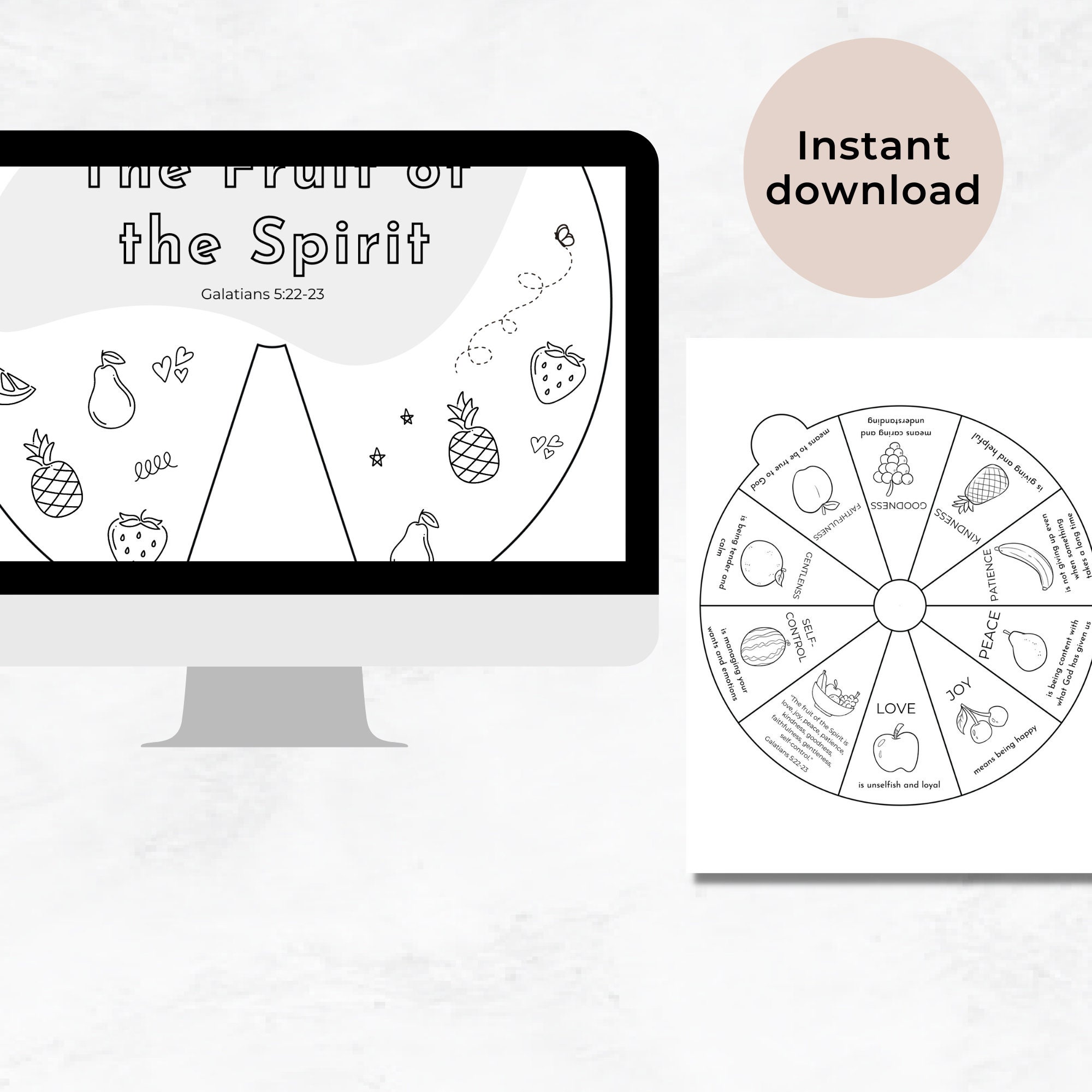 Fruit of the Spirit Printable for Kids, Spin Wheel Coloring Page Craft ...
