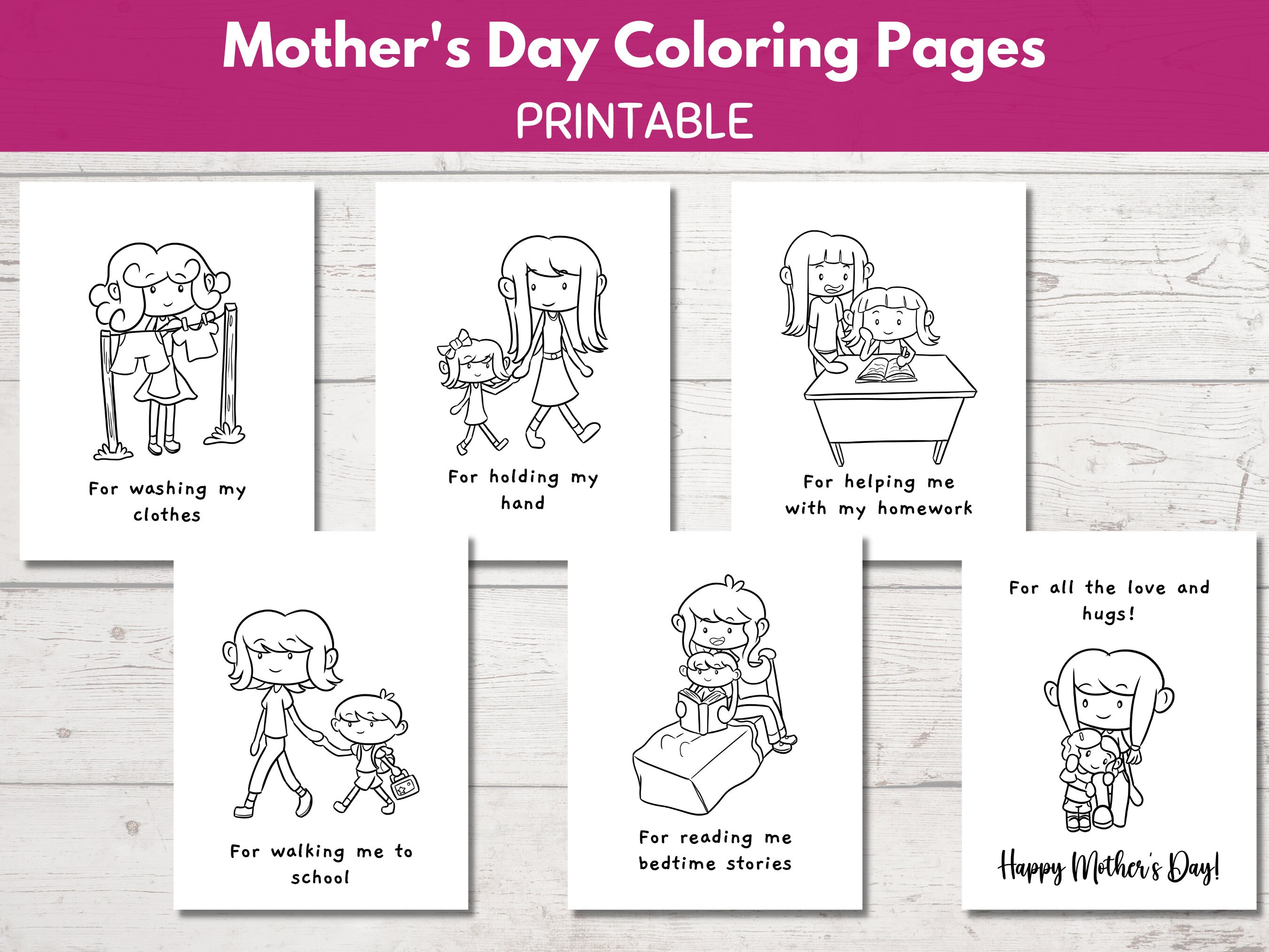 Mother's Day Printable Coloring Sheets, Coloring Pages Craft, Kids DIY ...