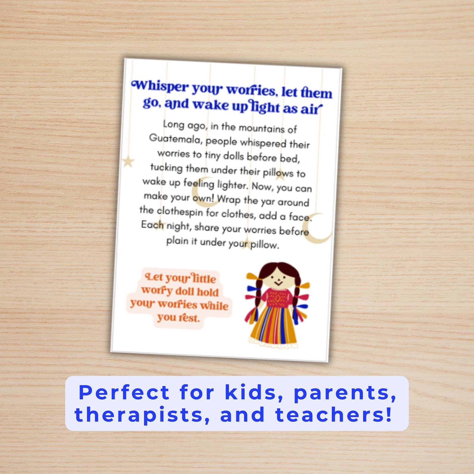 Worry Doll Printable Tags & Cards for Kids, Anxiety Relief Gift Ideas ...