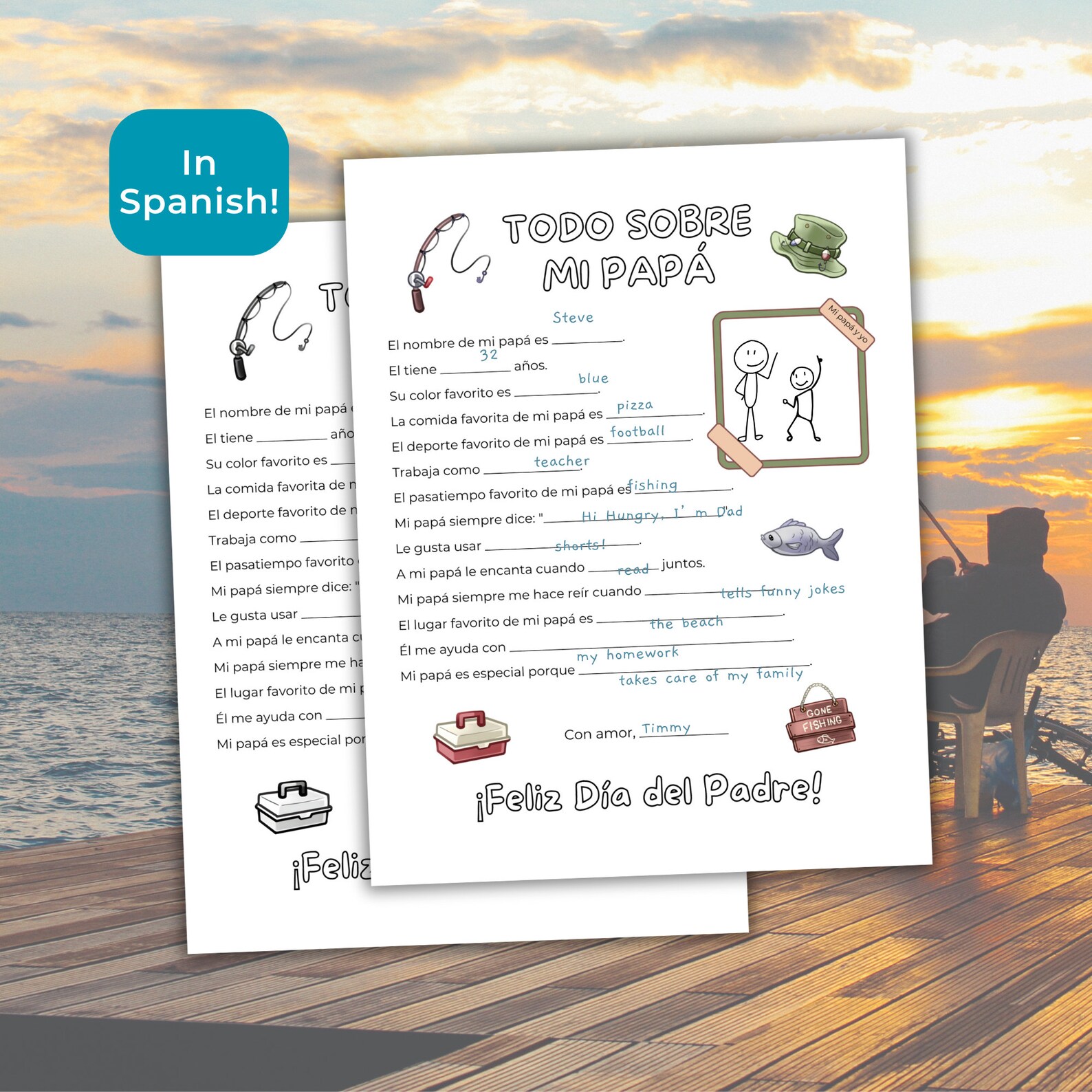 All About My Dad Printable in Spanish, Todo Sobre Mi Papa, Feliz Dia ...