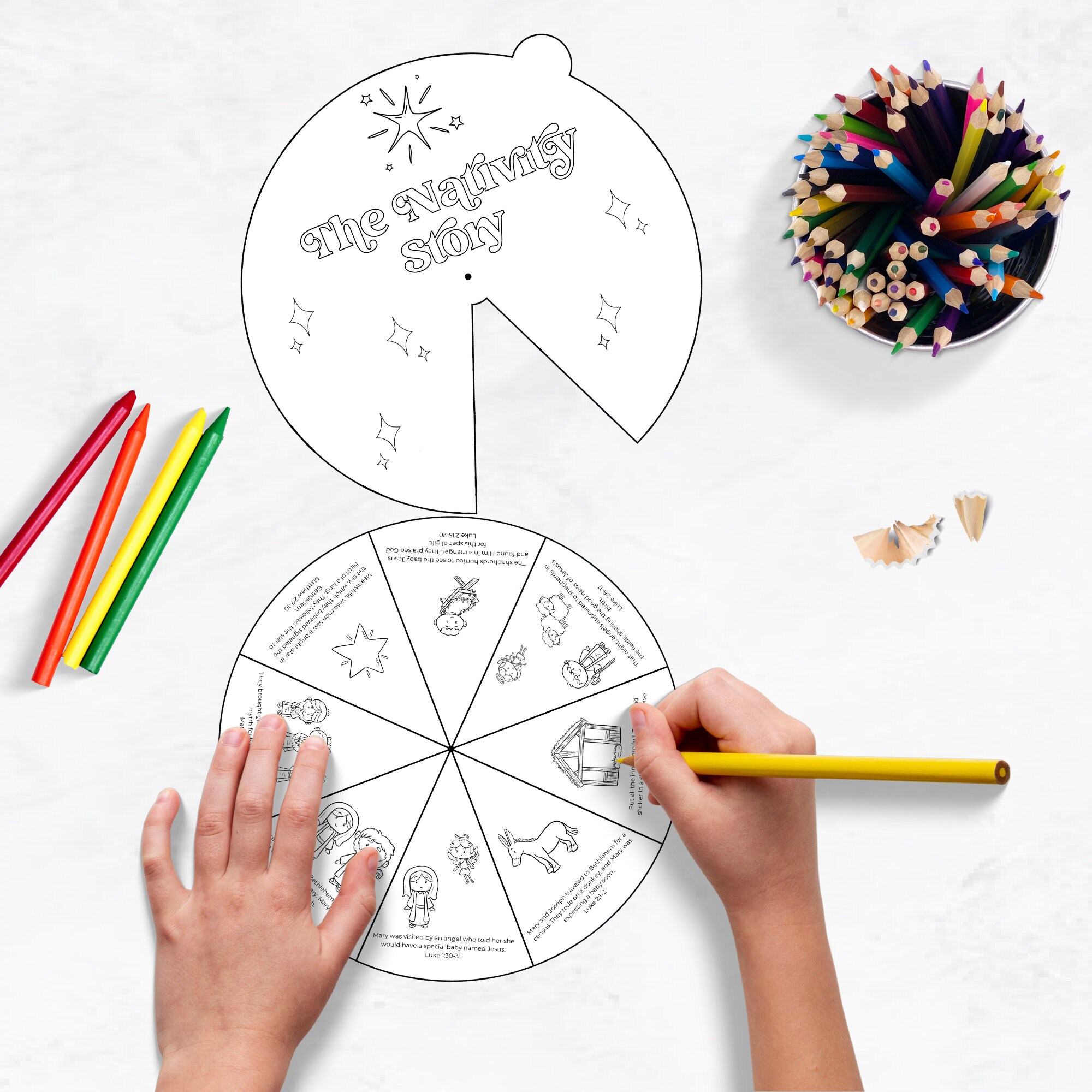 Printable Nativity Coloring Pages Spin Wheel, Printable Religious ...