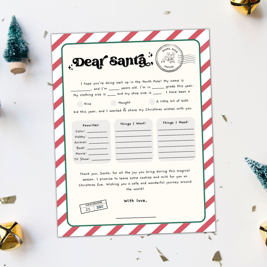 Christmas Wishlist Printable for Kids, Letter to Santa Gift Wish List ...