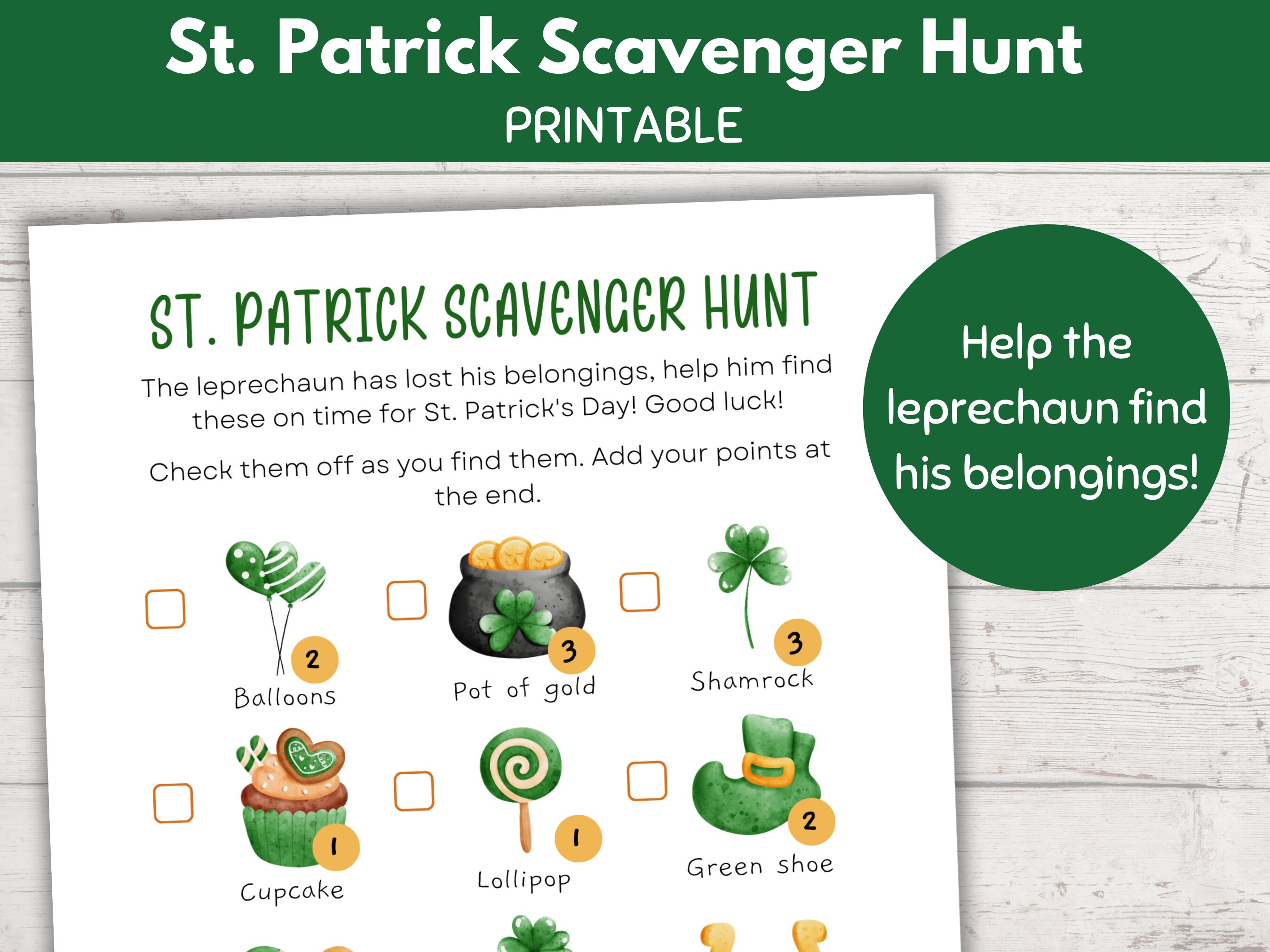St. Patrick's Day Scavenger Hunt Game Printable St. - Etsy