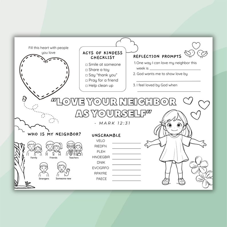 Love Your Neighbor Activity Sheet, Kids Bible Craft for Christian ...