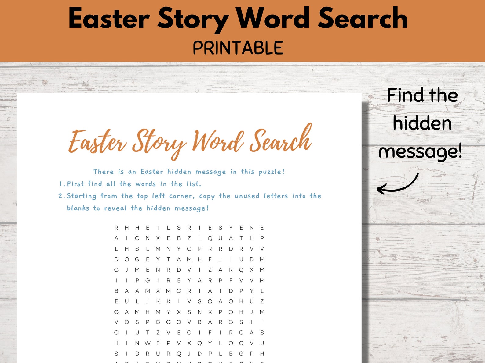 Easter Story Word Search With Hidden Message, Bible Word Search Puzzle ...