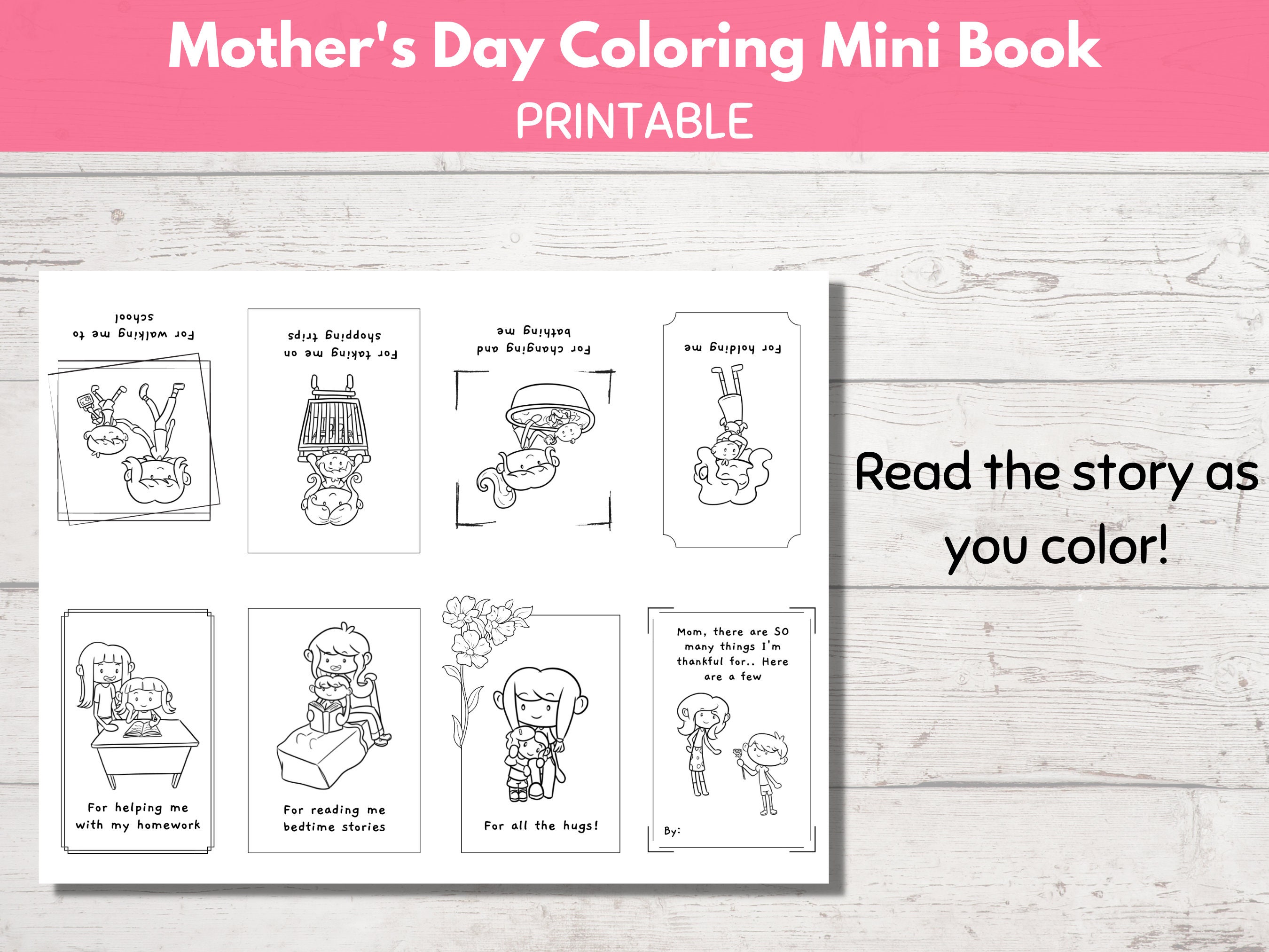 Mother's Day Printable Coloring Mini Book, Coloring Pages Craft, Kids ...