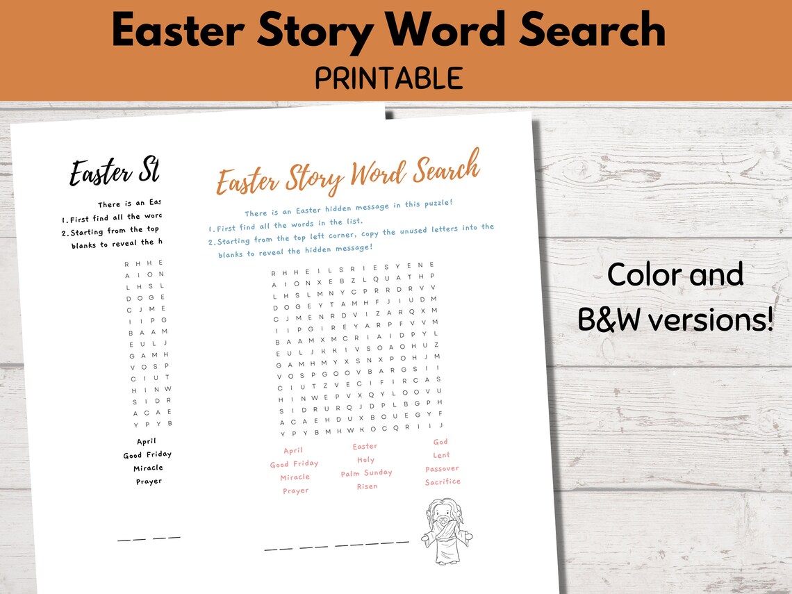 Easter Story Word Search With Hidden Message, Bible Word Search Puzzle ...