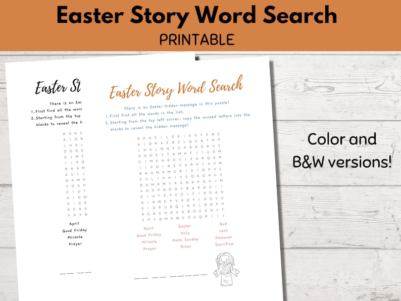 Easter Story Word Search With Hidden Message, Bible Word Search Puzzle ...