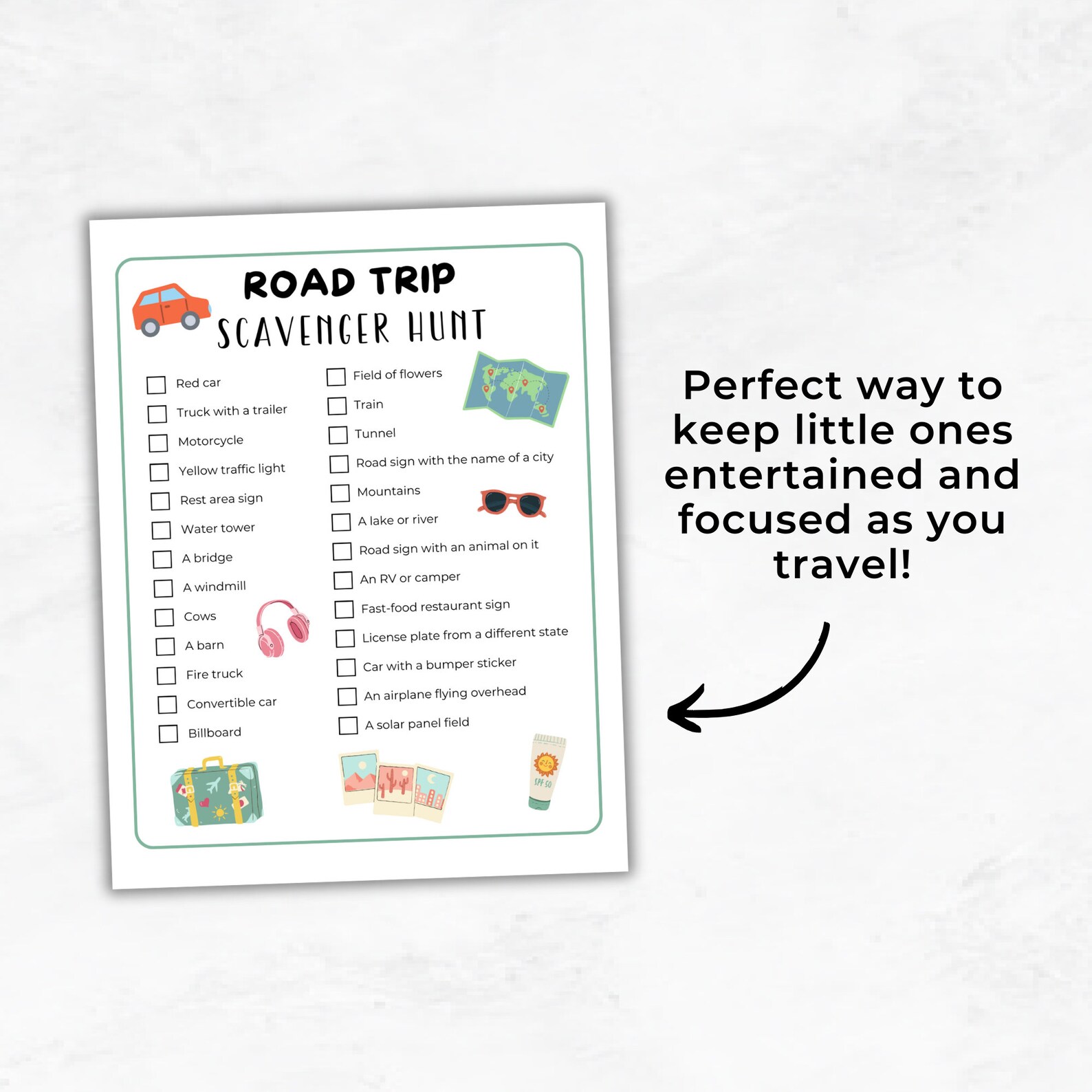 Road Trip Scavenger Hunt Printable, Cross Country Road Trip I Spy Games ...