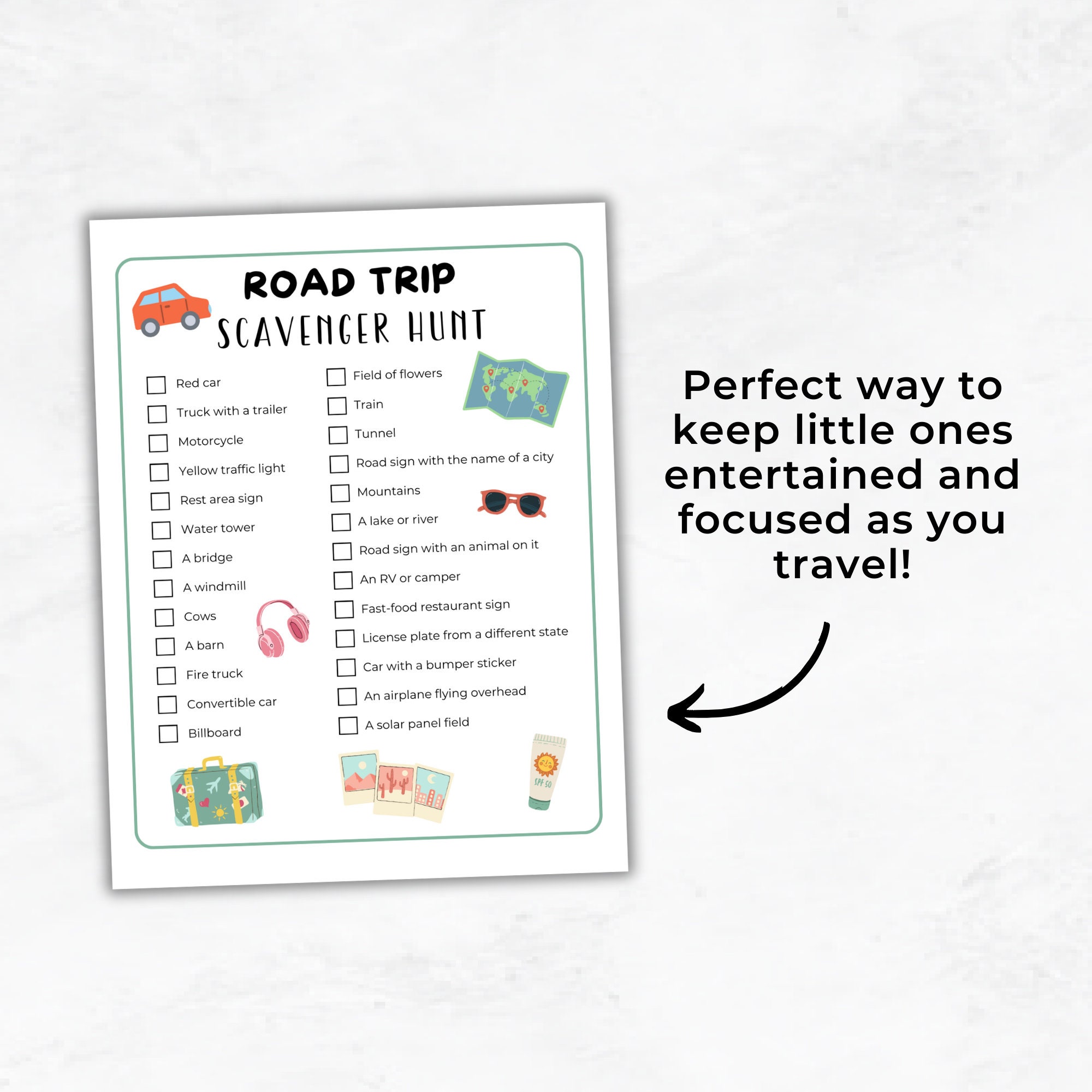 Road Trip Scavenger Hunt Printable, Cross Country Road Trip I Spy Games ...