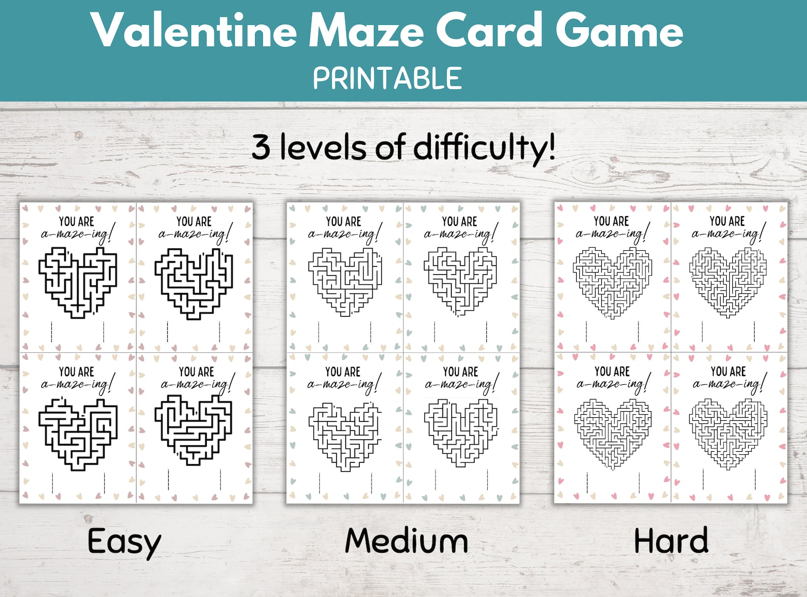 Valentine Maze Cards Printable, DIY Valentine Cards for Kids, School ...