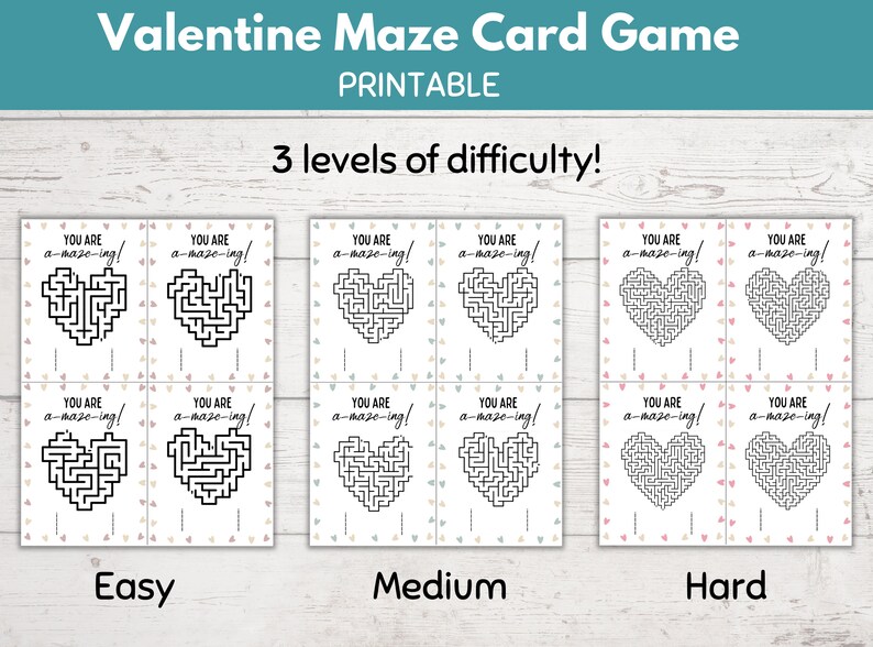 Valentine Maze Cards Printable, DIY Valentine Cards for Kids, School ...