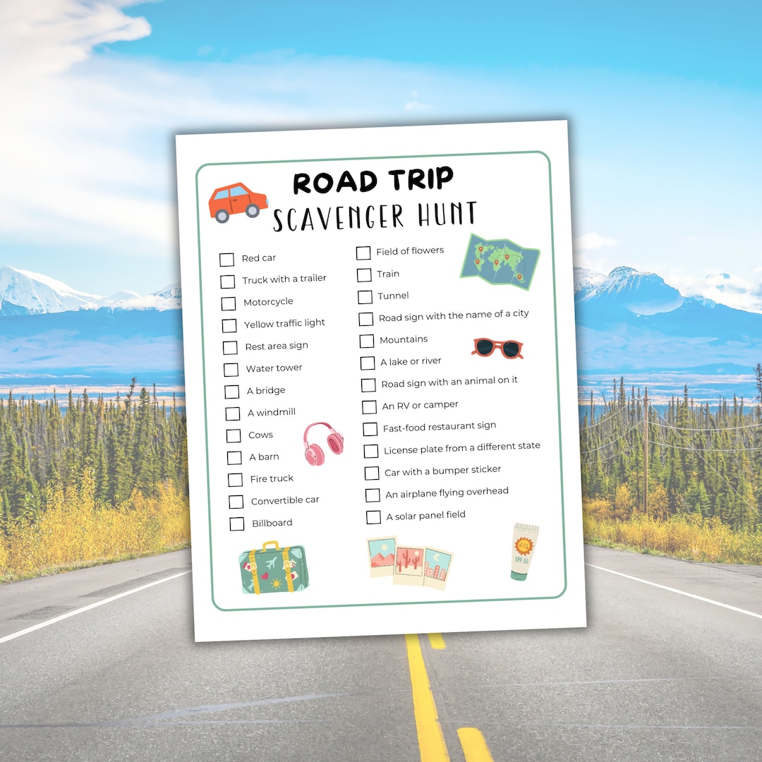 Road Trip Scavenger Hunt Printable, Cross Country Road Trip I Spy Games ...